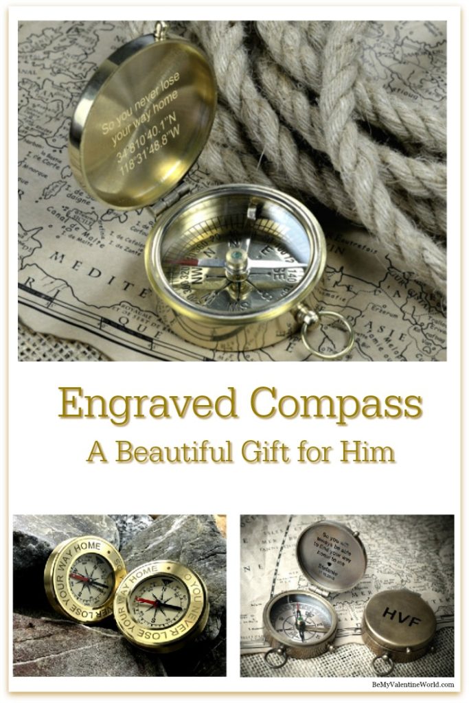 Personalized Engraved Brass Compass - Be My Valentine World
